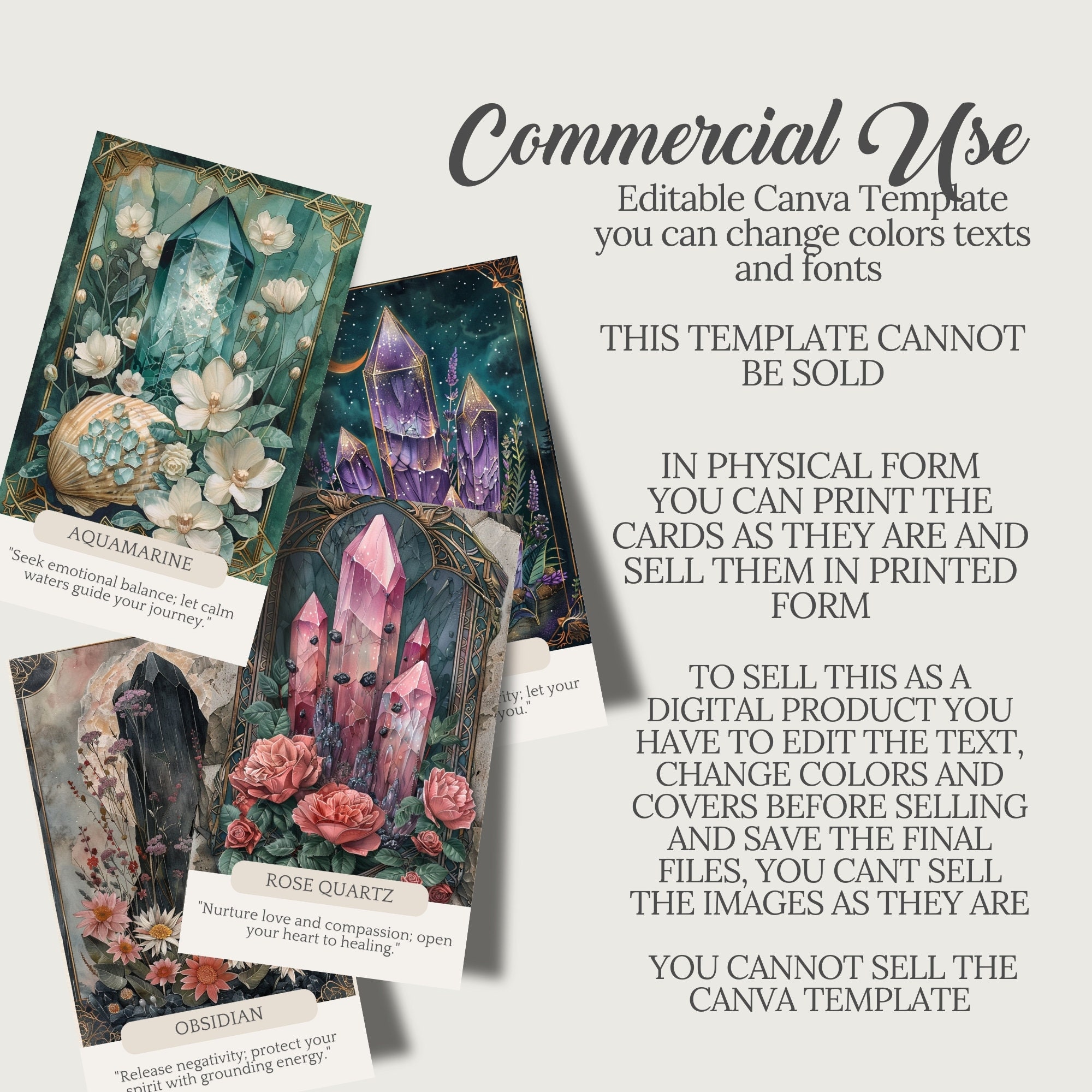 Crystal Wisdom Botanical Oracle Cards, Printable Deck, Editable ...