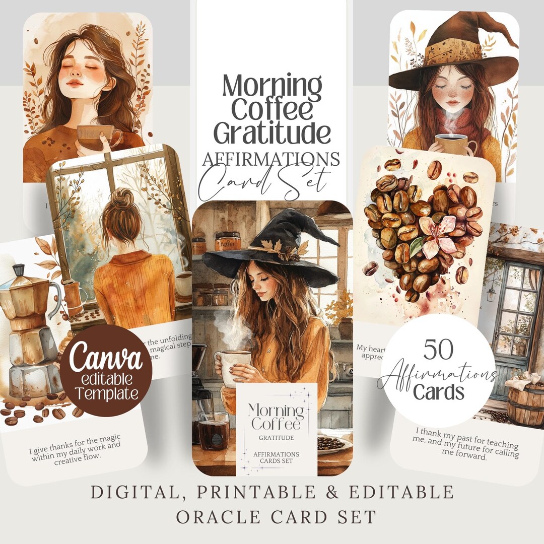 Morning Coffee Gratitude Affirmation Cards Cozy Cottagecore Witch ...