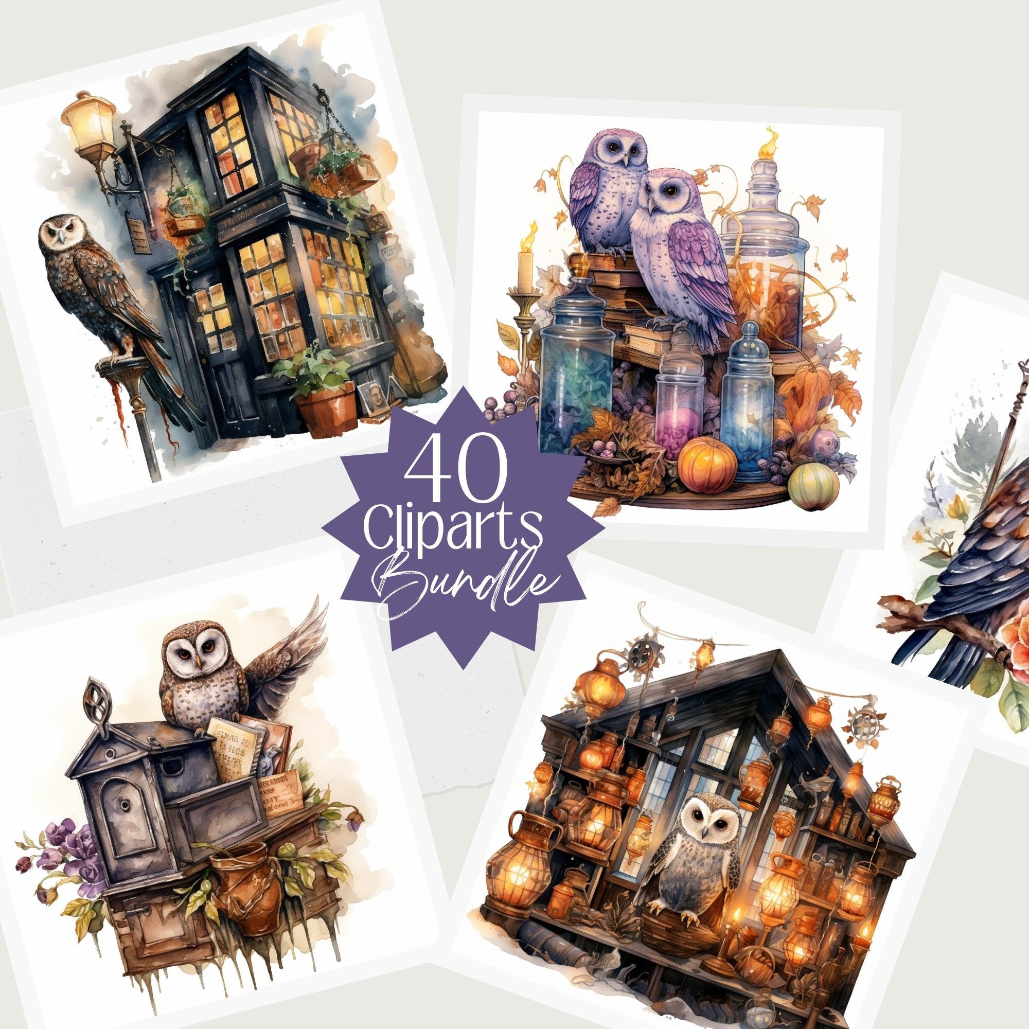 Magical Owls Witch Clipart Witchy Planner Stickers Wallpaper - Etsy