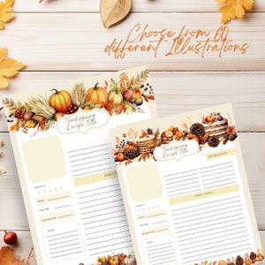 Autumn Fall Recipe Card Printable, Template, Pumpkin Thanksgiving ...