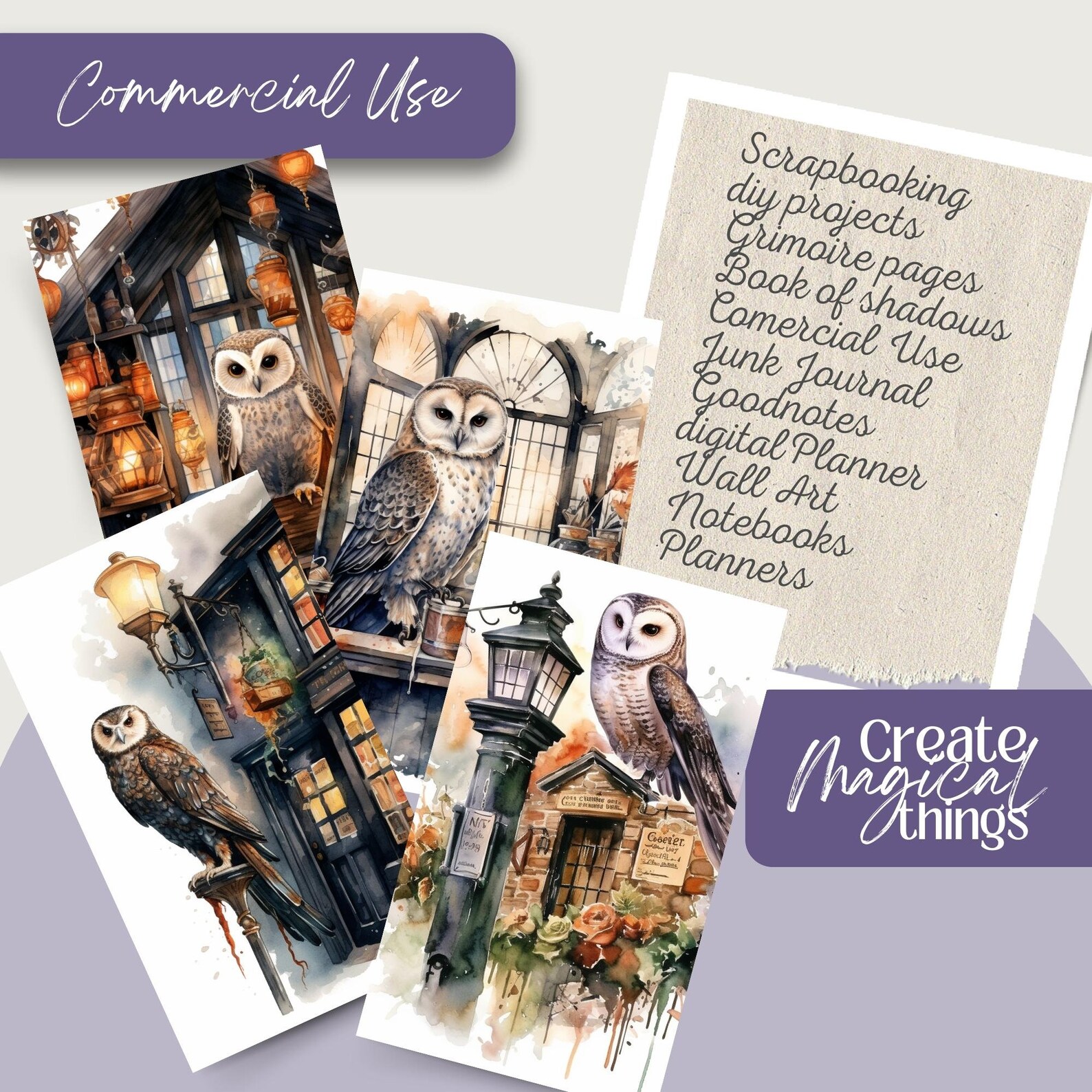 Magical Owls Witch Clipart Witchy Planner Stickers Wallpaper - Etsy