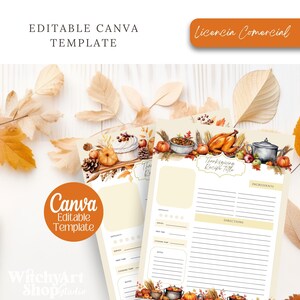 Autumn Fall Recipe Card Printable, Template, Pumpkin Thanksgiving ...