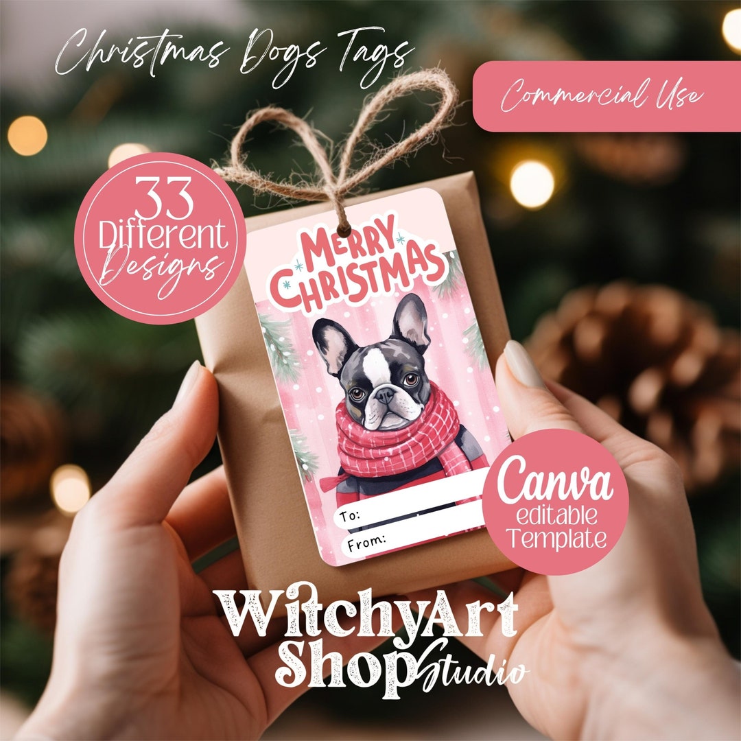 Printable Cute Christmas Dog Gift Tag Editable Puppy Holiday - Etsy
