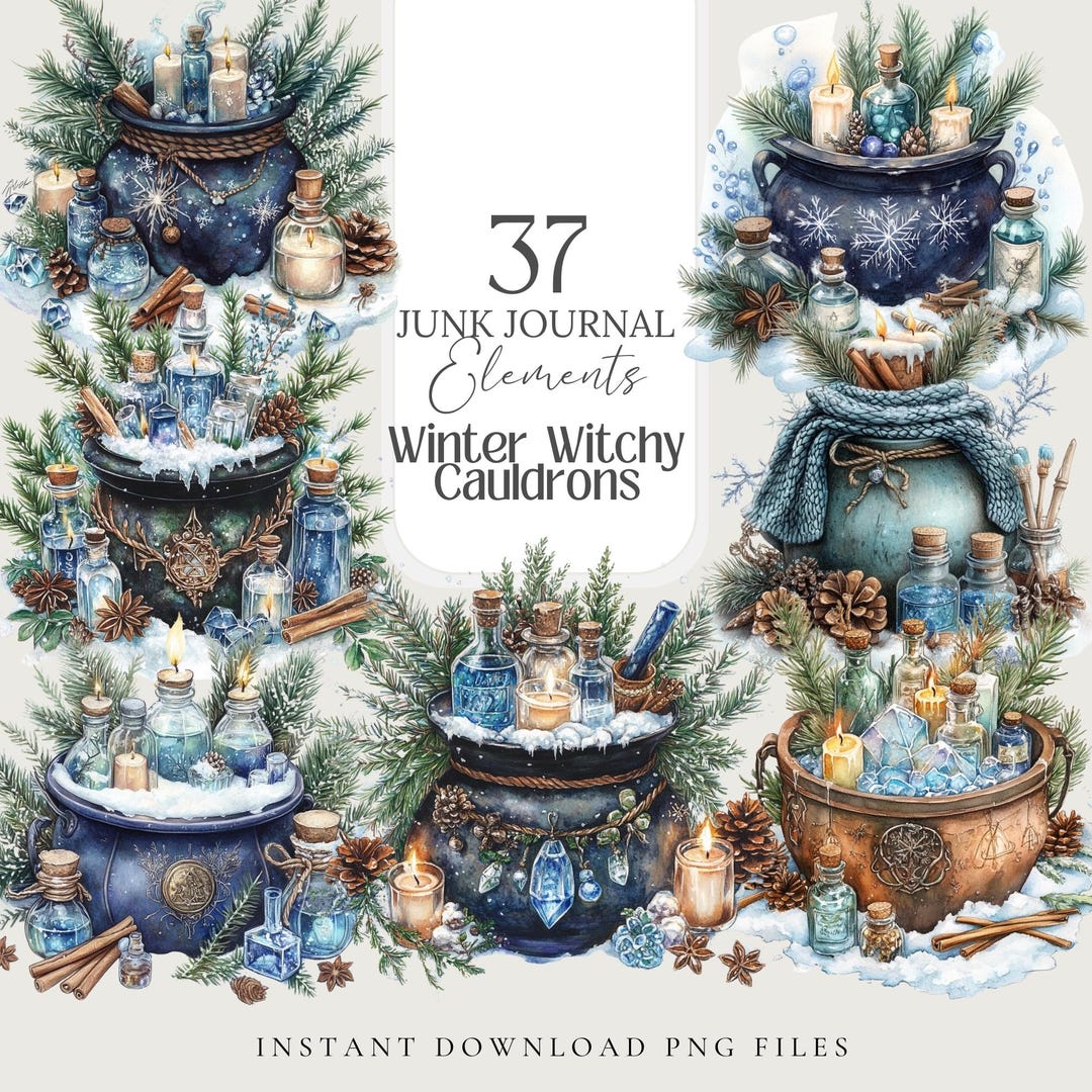 Winter Witchy Cauldron PNG Clipart: Yule Pagan Graphics (digital ...