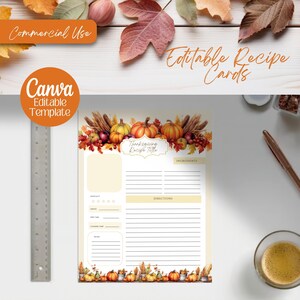 Autumn Fall Recipe Card Printable, Template, Pumpkin Thanksgiving ...