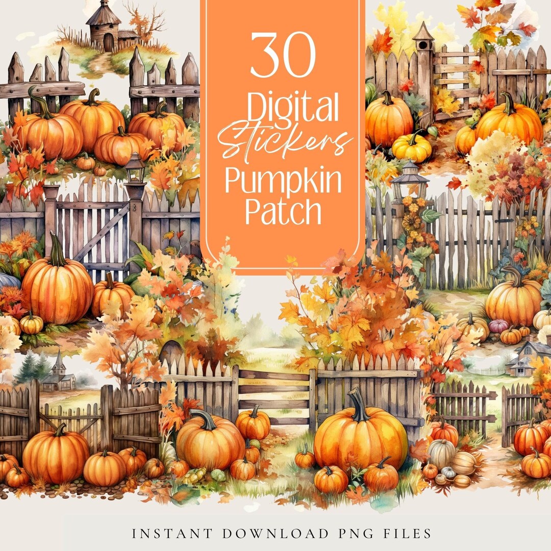 Pumpkin Patch Watercolor Clipart 50 PNG Fall Images, Autumn Graphics ...