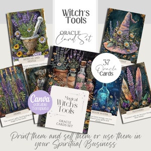Witch Tools Oracle Cards, Witchy Printable Deck, Editable Template ...