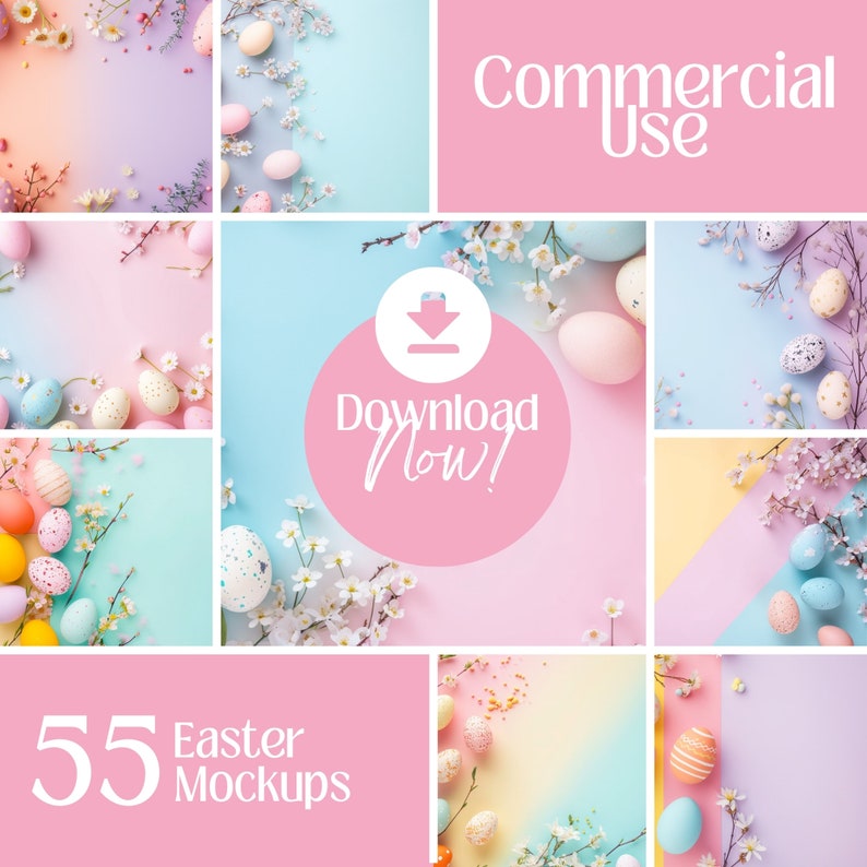 Pastel Easter Egg Mockup: Flat Lay Backgrounds (PNG Digital Download ...
