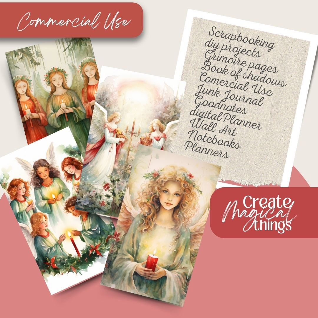 Christmas Angels Png Clipart Stationary Set, Watercolor Scene Christmas ...