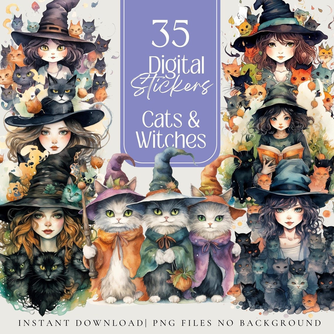 Cats and Witches Witch Clipart Witchy Planner Stickers Wallpaper for ...