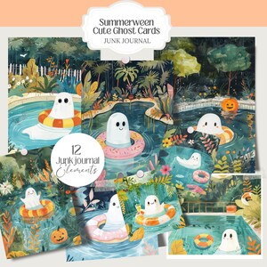 Summerween Cute Ghost Printable Cards Postcards Png, Whimsical ...