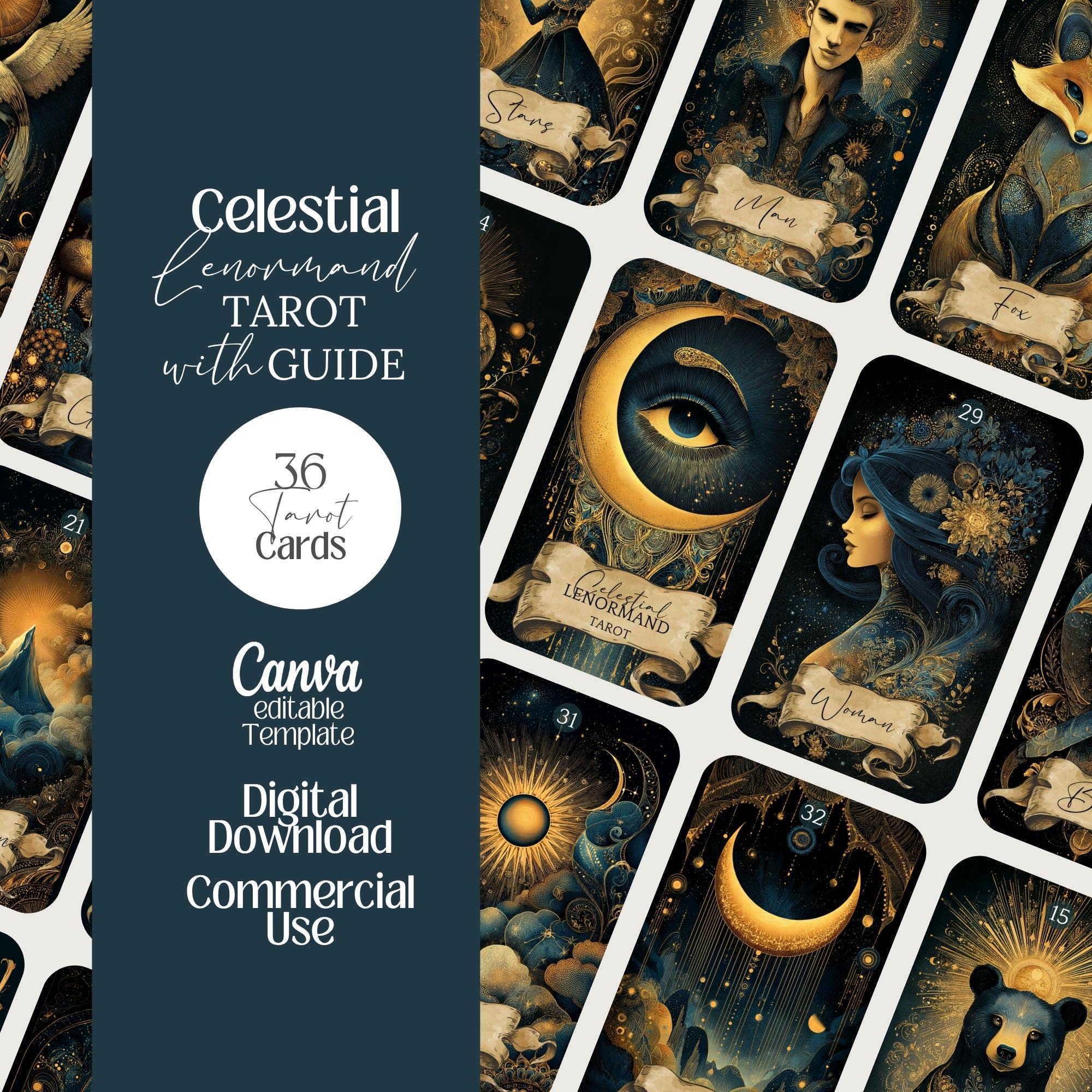 Celestial Lenormand Moon Tarot Deck: Printable, Editable Digital PNG ...