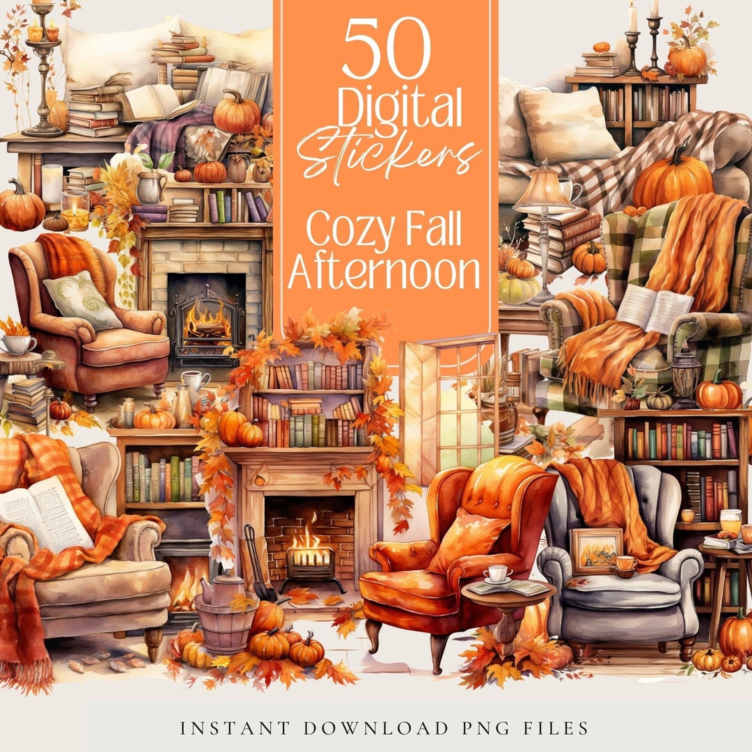 Cozy Autumn Watercolor Clipart Bundle 50 PNG Cute Fall - Etsy