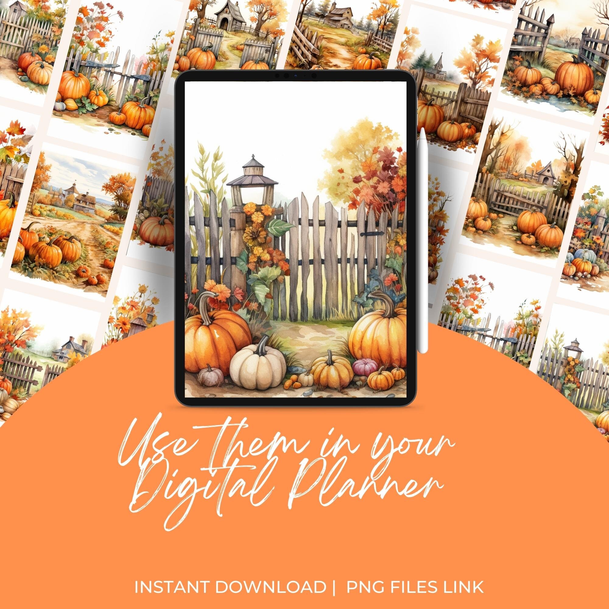 Pumpkin Patch Watercolor Clipart 50 PNG Fall Images, Autumn Graphics ...