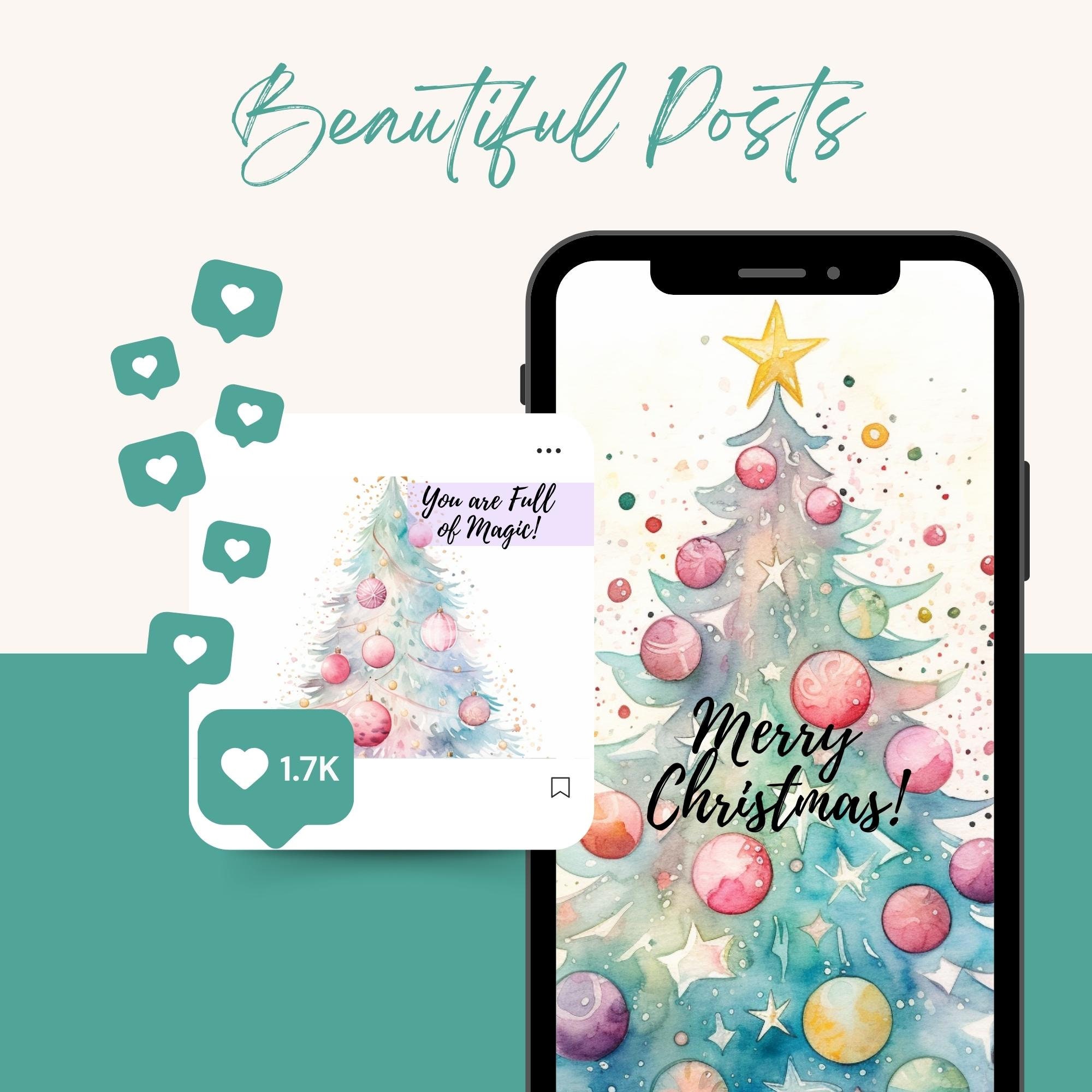 Pastel Christmas Tree Png Clipart Stickers Digital Papers for - Etsy