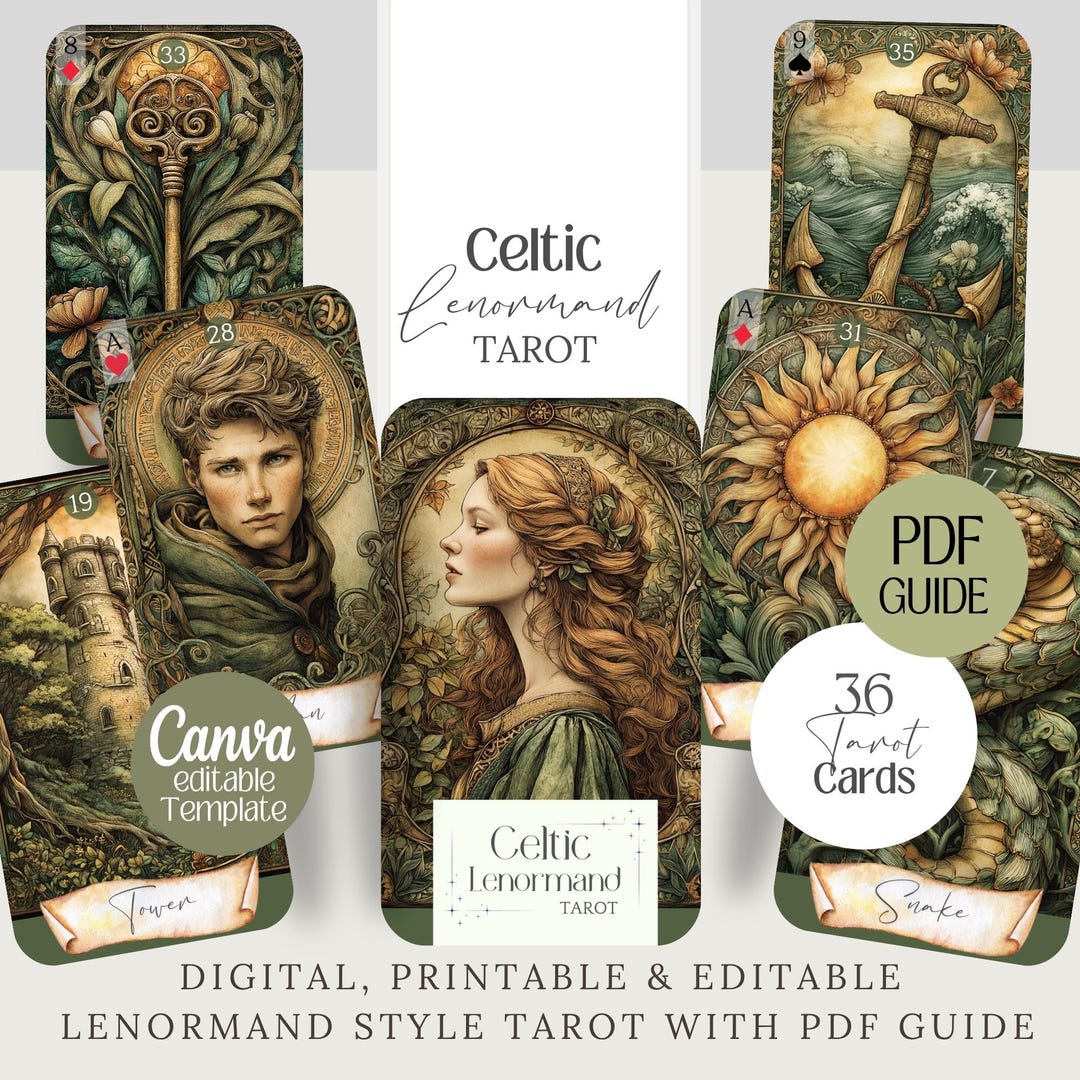 Celtic Lenormand Tarot Deck, Witchy Green Oracle (printable, Canva ...