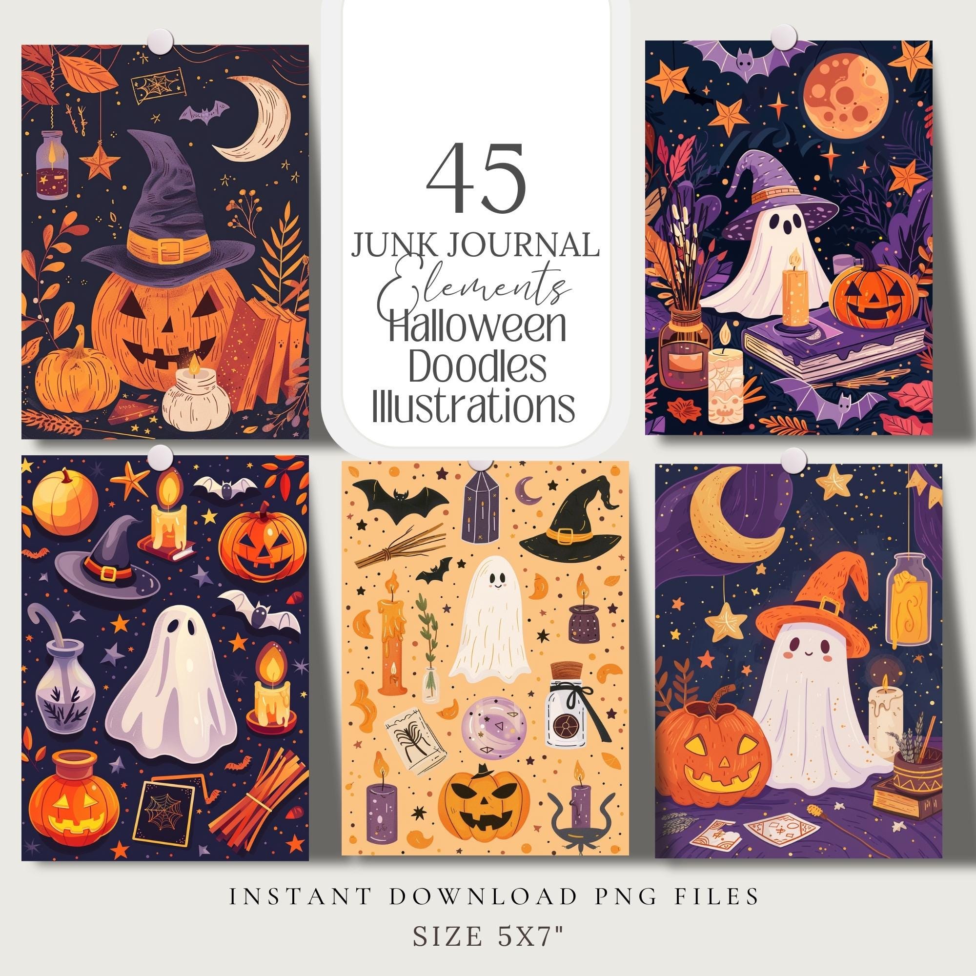 Cute Halloween Doodles Clipart | 45 PNG Illustrations (digital Download ...