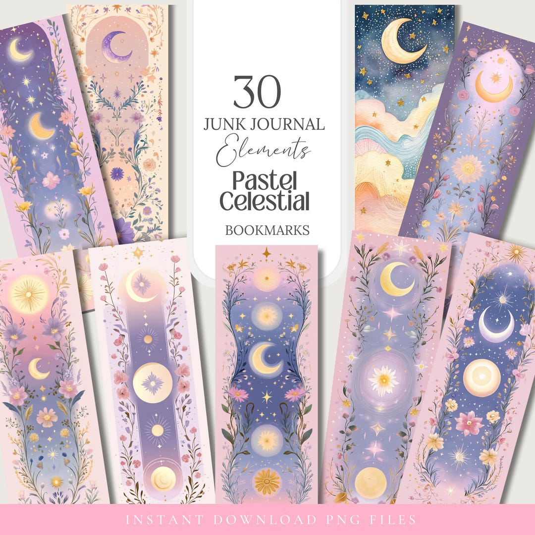 Moon Magic Bookmarks Witchy Pagan Grimoire Tags Label Wicca Scrapbook ...