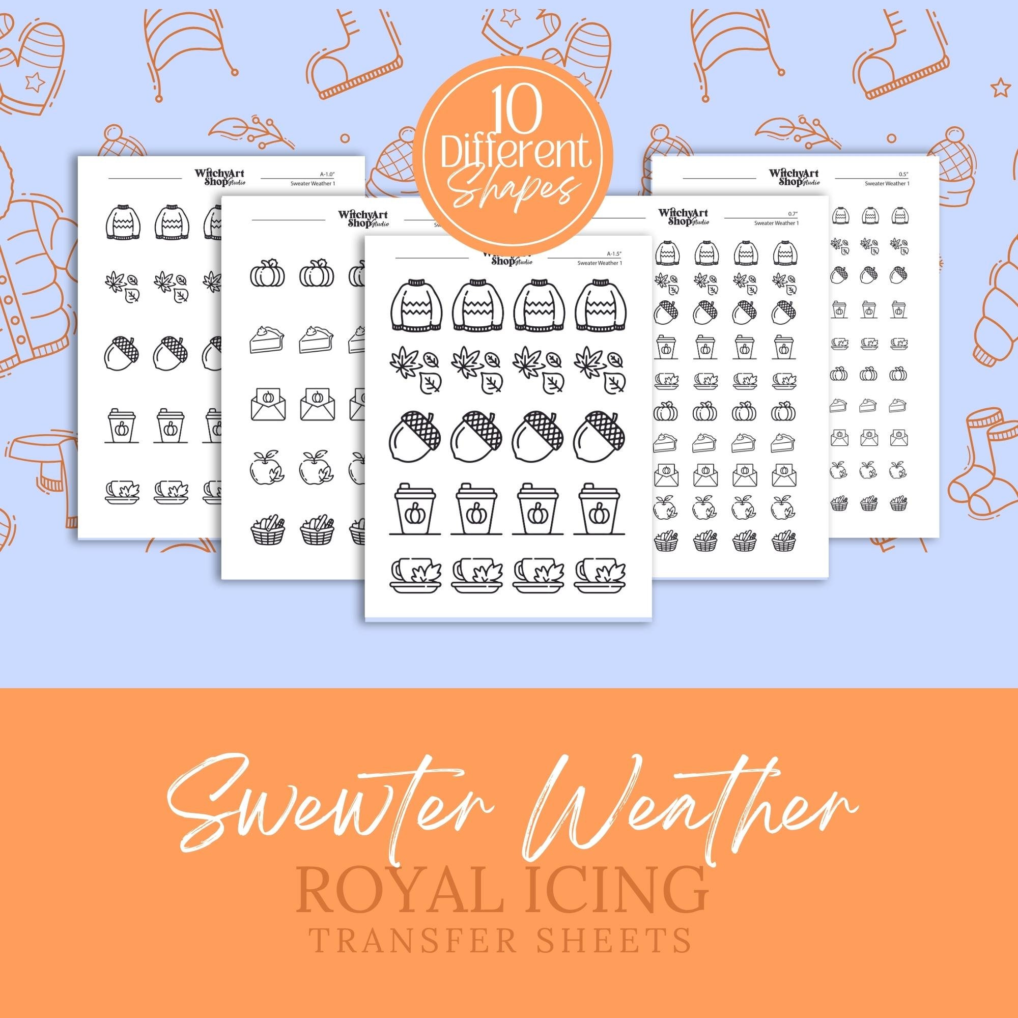 Sweater Weather Fall Autumn Royal Icing Transfer Template, Sprinkles ...