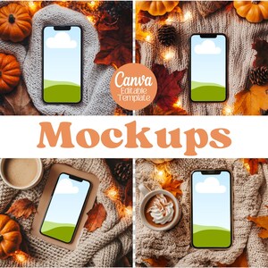 Cozy Autumn Phone 12 Mockup Set | Fall Flat Lay Social Media Canva ...