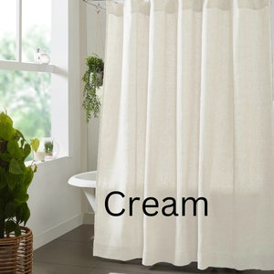 Linen Shower Curtain, Bathroom Curtain Panel, Ivory, White and Natural ...