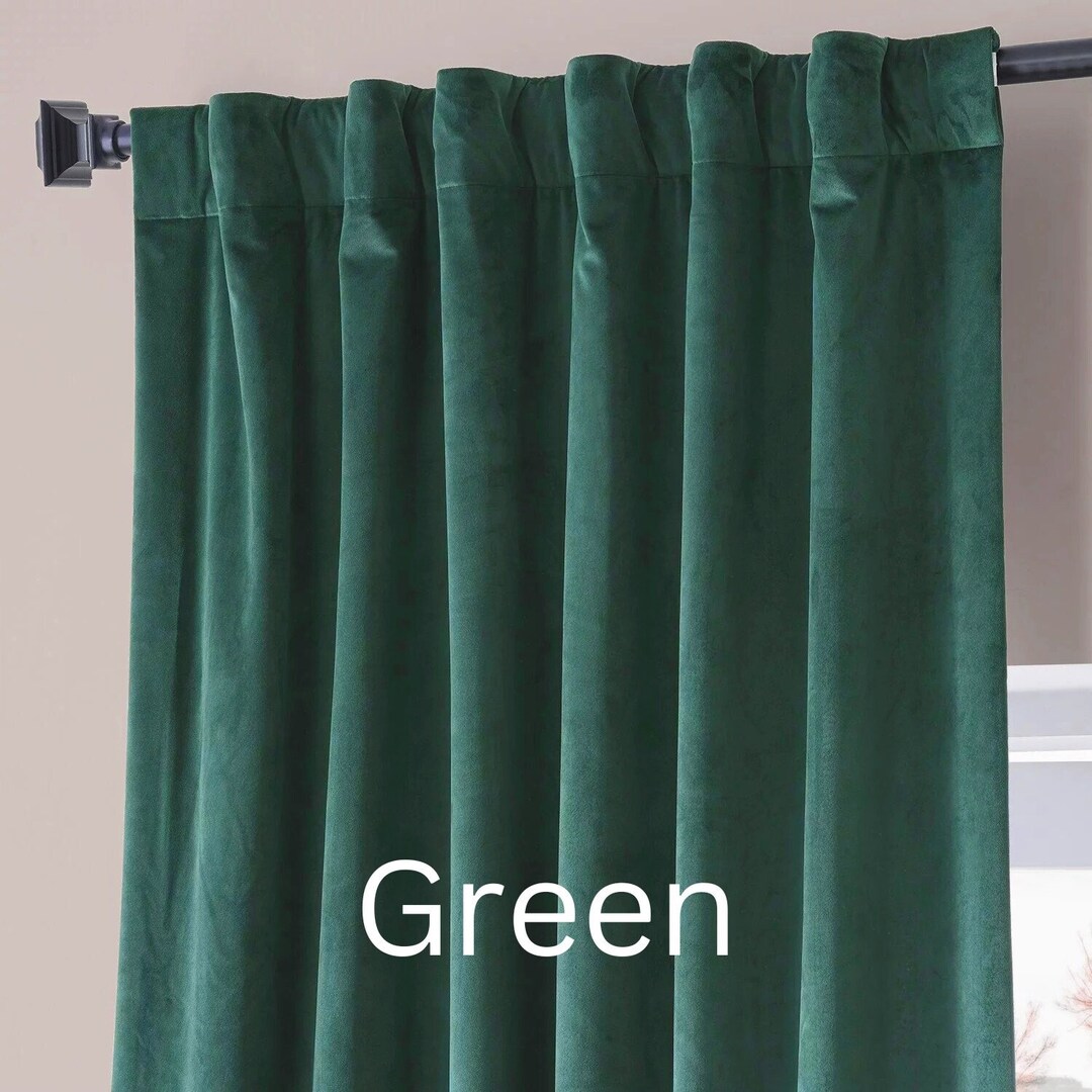 Velvet Curtain Panels for Living Room, Bedroom, 27 Colors, Grommet, Rod ...