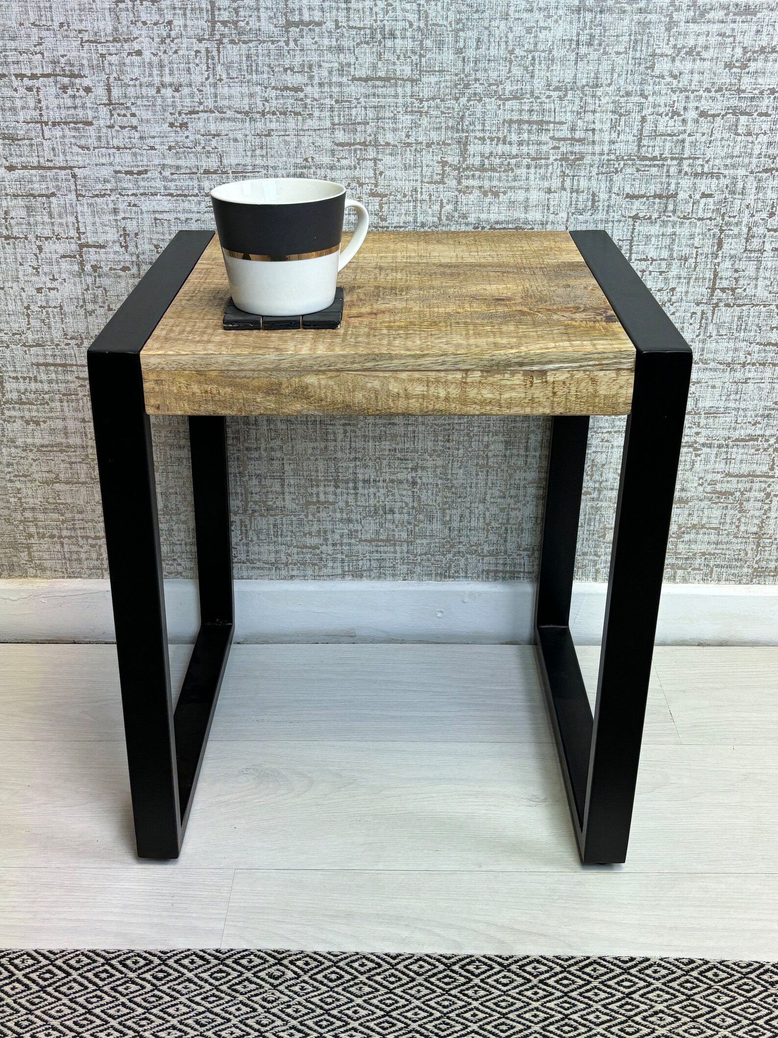 Industrial Rustic Solid Mango Wood Side End Table With Black Metal Legs ...