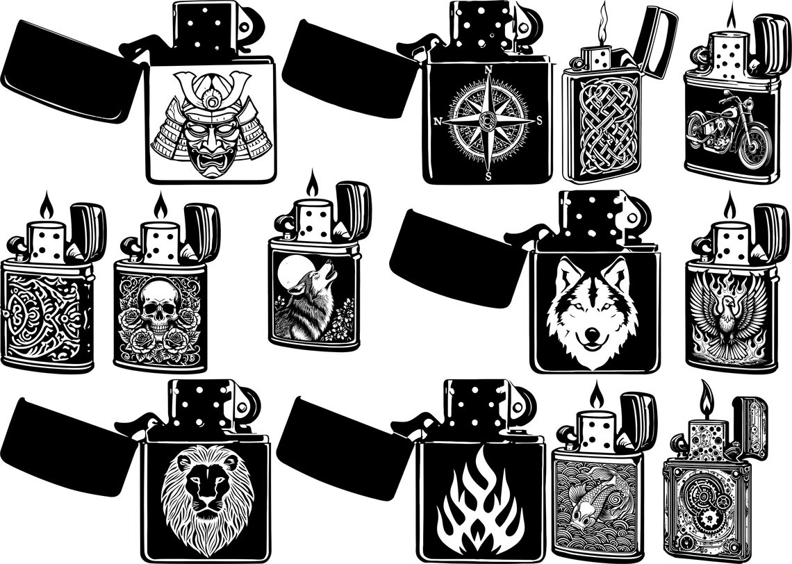 35 Lighter Engraving Designs SVG Bundle, Metal Lighter Wraps, Skull and ...