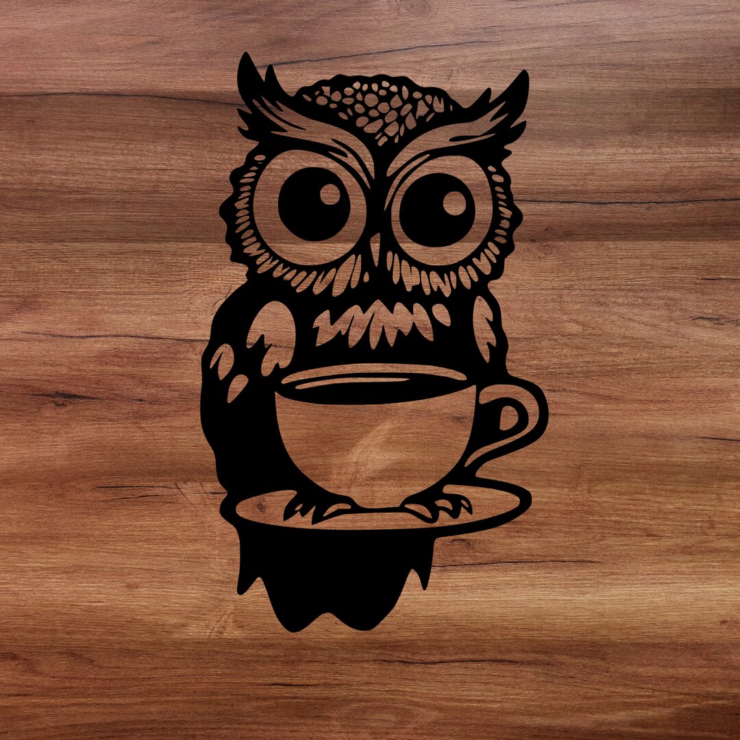 Owl on Coffee Cup Dxf, Owl Dxf, Owl Coffee Dxf, Owl Sticker, Owl Svg ...
