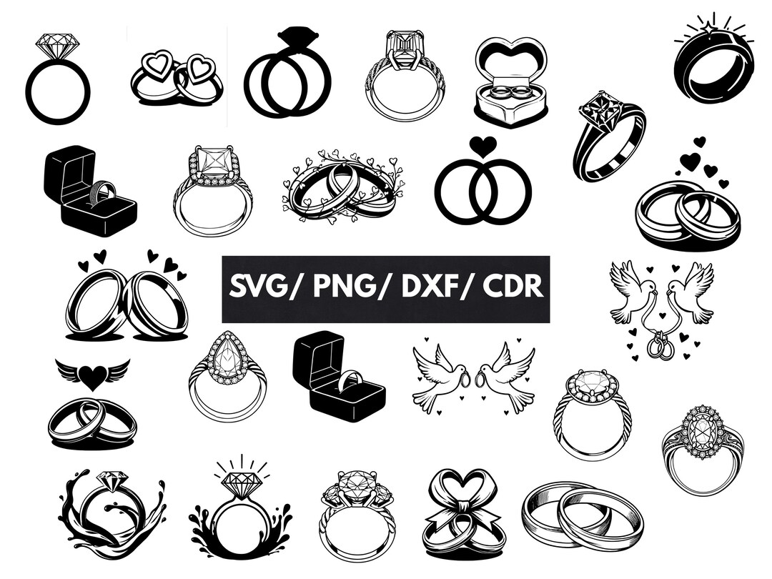 Wedding Ring SVG Bundle, Engagement Ring SVG Vector Files, Diamond Ring ...