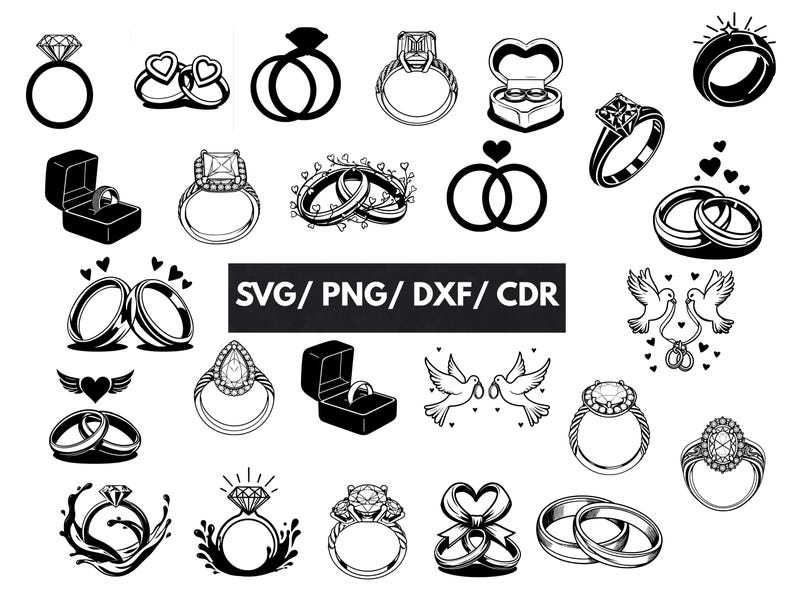 Wedding Ring SVG Bundle, Engagement Ring SVG Vector Files, Diamond Ring ...