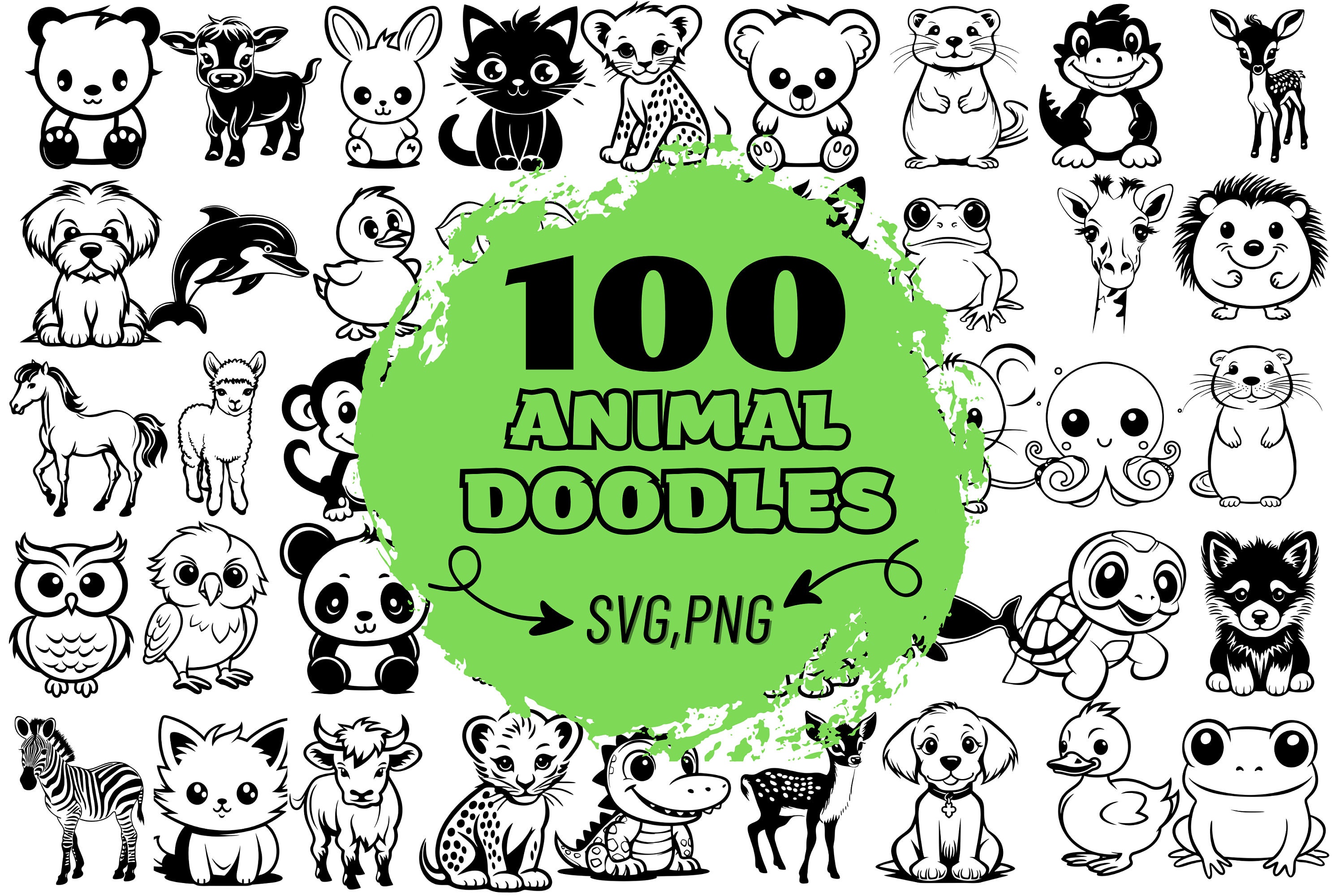 100 Animal Doodle Svg Bundle Animal Svg Doodle Svg Safari Animal Svg ...