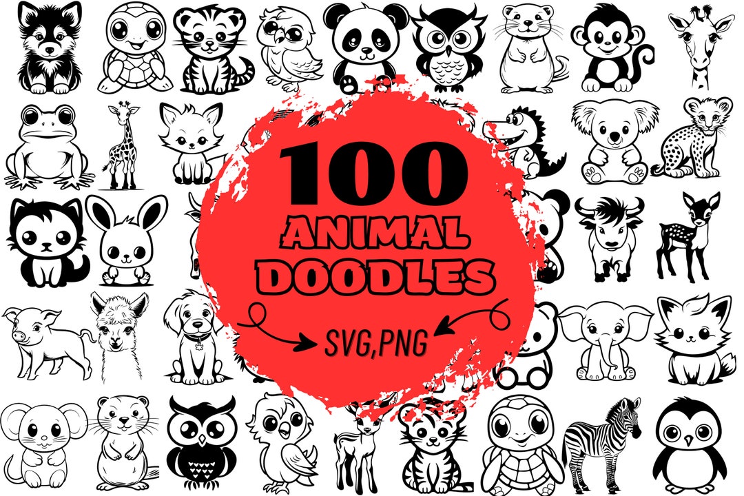 100 Animal Doodle SVG Bundle- Animal Svg- Doodle Svg- Safari Animal Svg ...