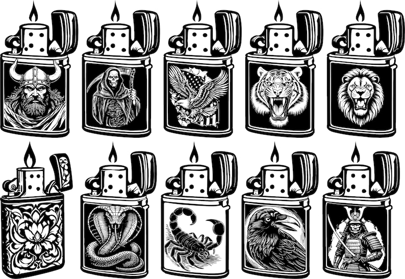 35 Lighter Engraving Designs SVG Bundle, Metal Lighter Wraps, Skull and ...