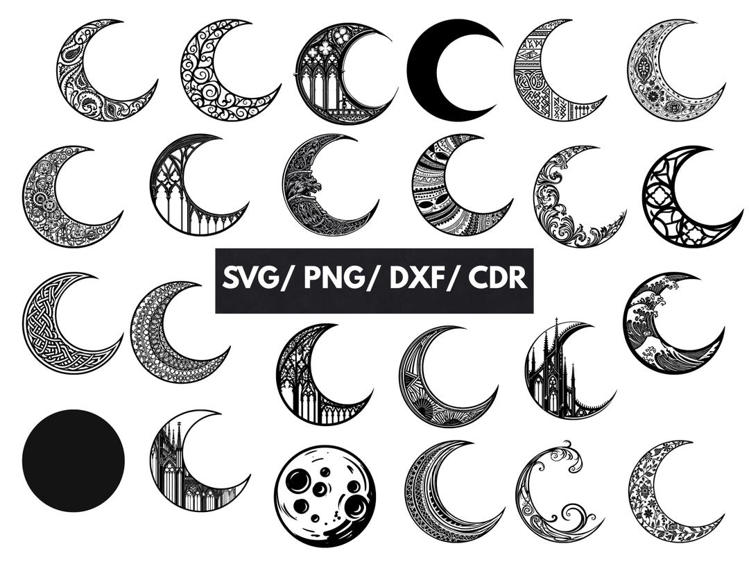 Moon SVG Bundle: Crescent, Night Sky, Files Png, Dxf, Svg, Cdr (instant ...