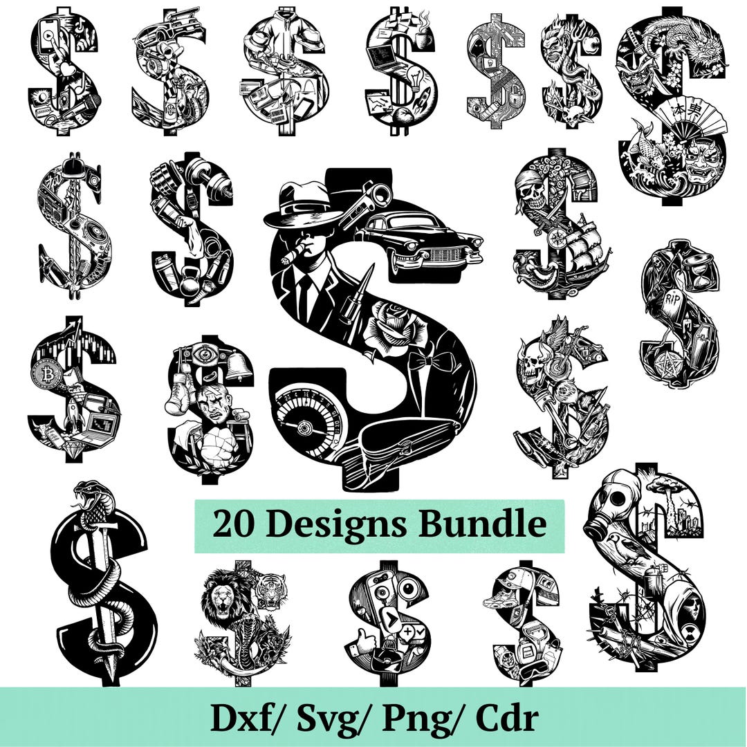 Dollar Sign Svg Bundle, 20 Money Lifestyle Designs, Gangster Crypto ...