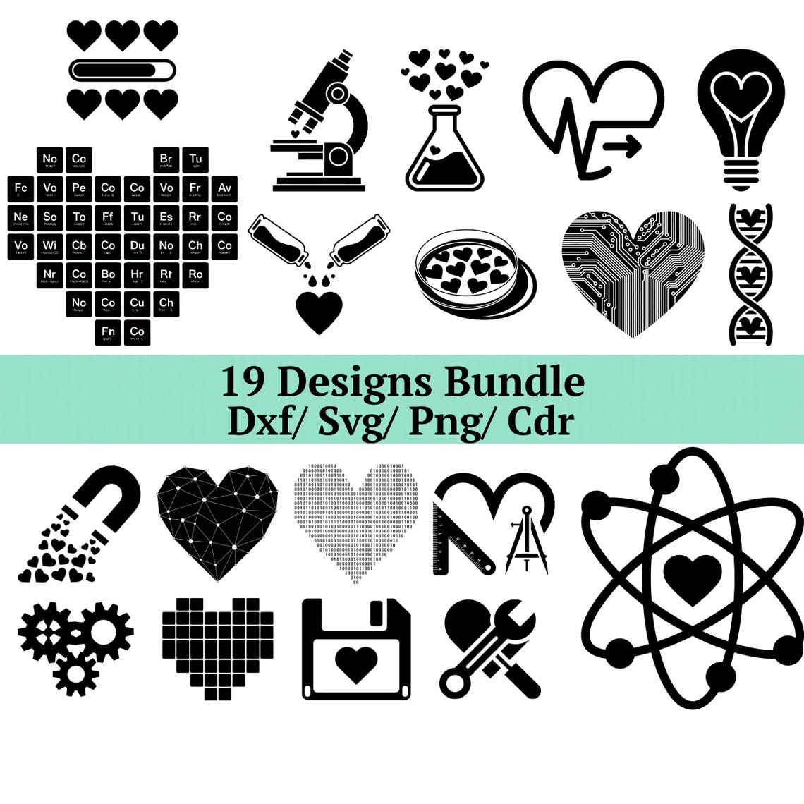 Science Love Svg Bundle, 19 Chemistry Png, Biology Heart Cdr ...