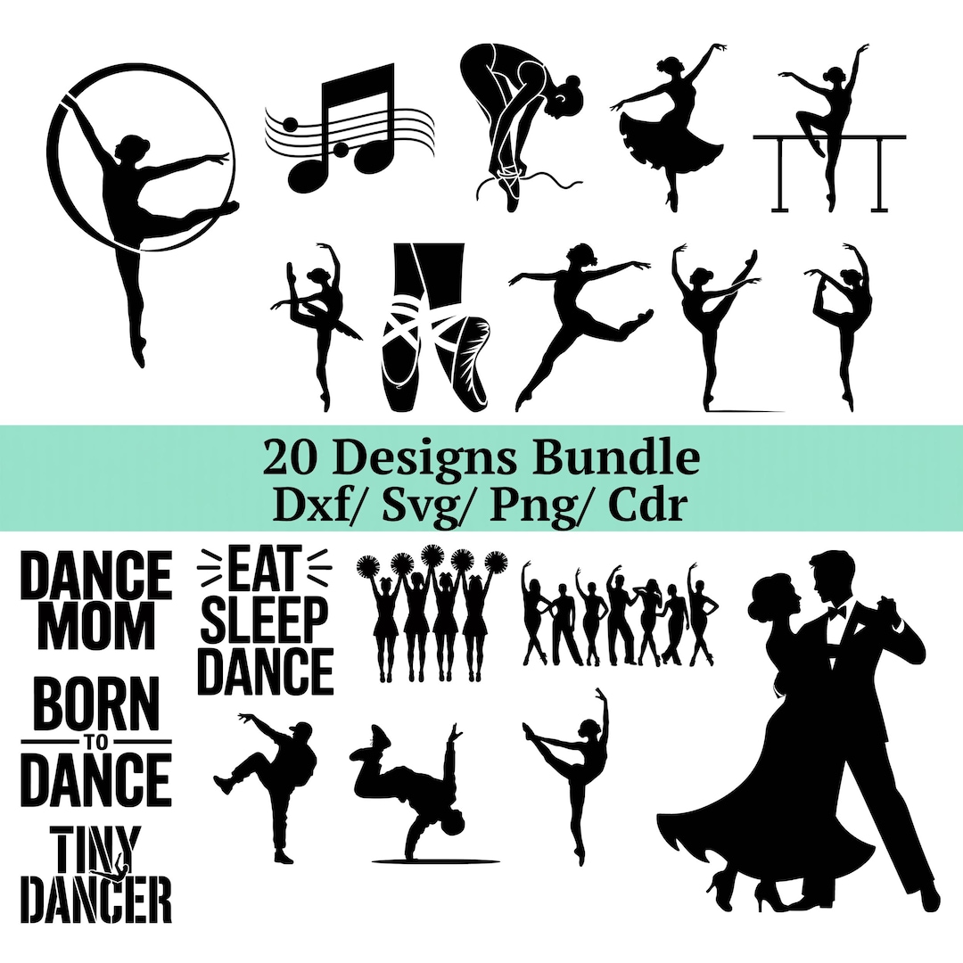 Dance Svg Bundle, 20 Png Ballerina Silhouette, Tiny Dancer Cdr, Born to ...