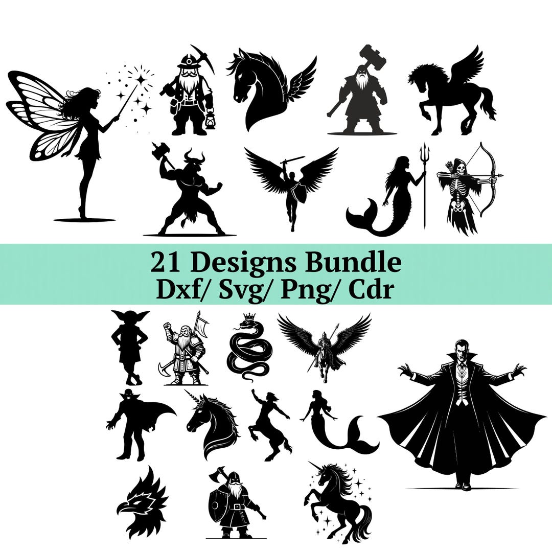 Mythical Creatures Svg, 21 Fantasy Monster Png, Mermaid Fairy Unicorn ...