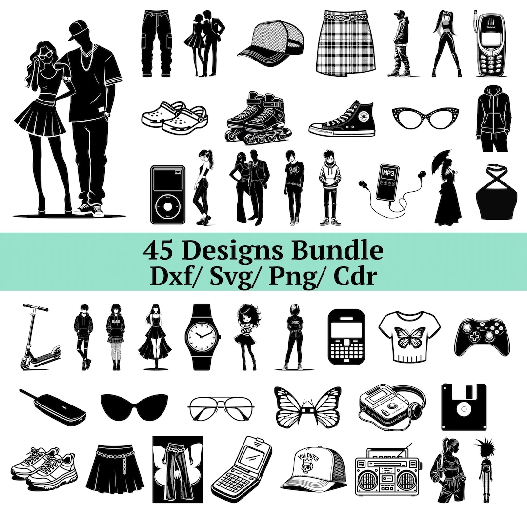 Y2K Fashion Svg Bundle, 45 Designs, 2000s Nostalgia Svg, Early 2000s ...