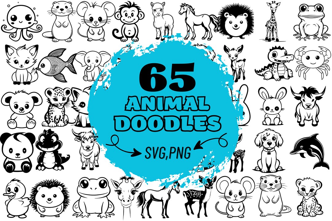 65 Animal Doodles SVG, Cute Animal SVG, Baby Animal Svg, Doodle Svg ...