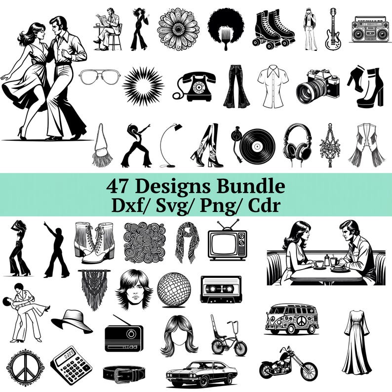 1970s Retro Svg Bundle, 47 Designs, Seventies Disco Svg, Groovy Vintage ...
