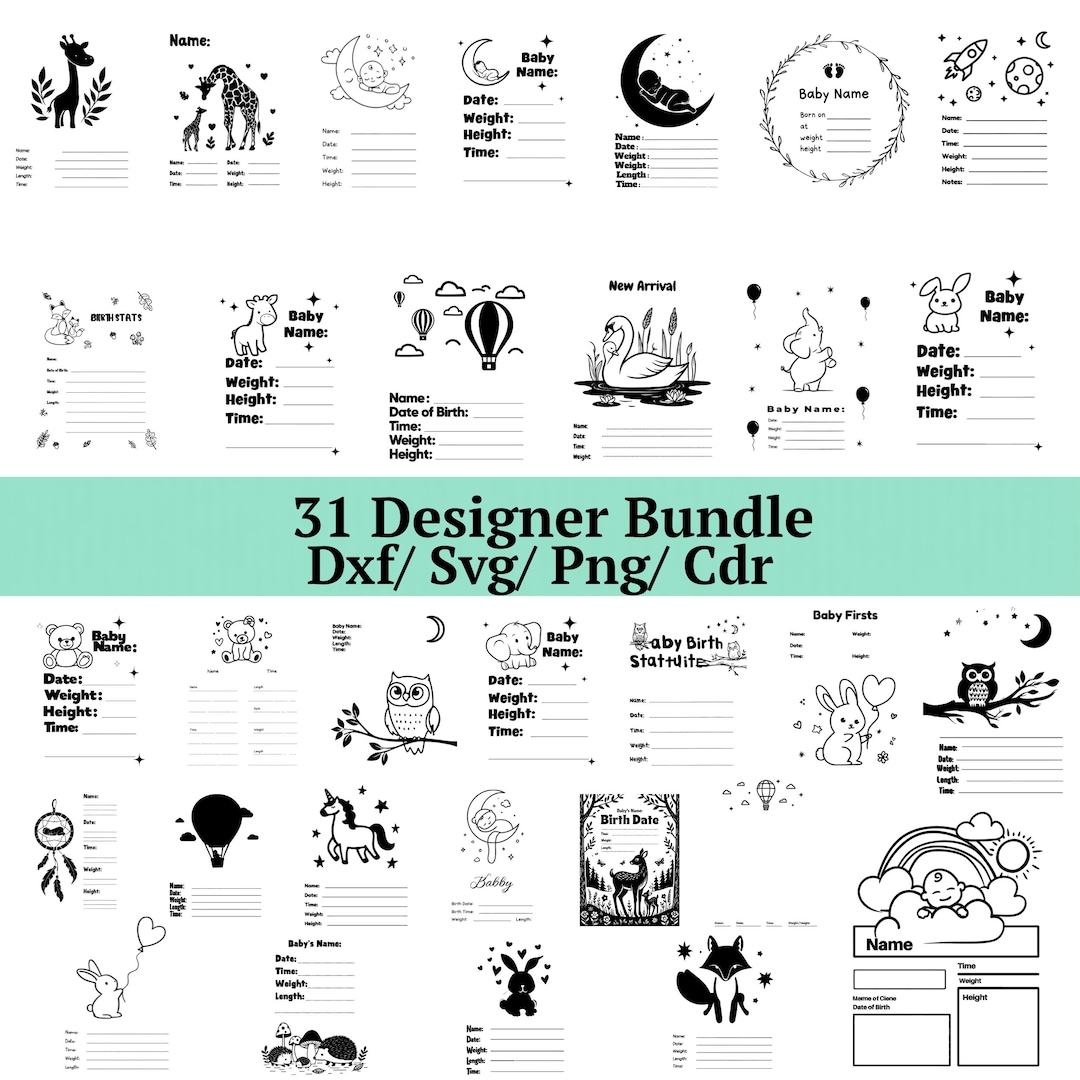 Baby Birth Stats Template SVG, Newborn Animals Svg, Png, Dxf, Cdr Files ...