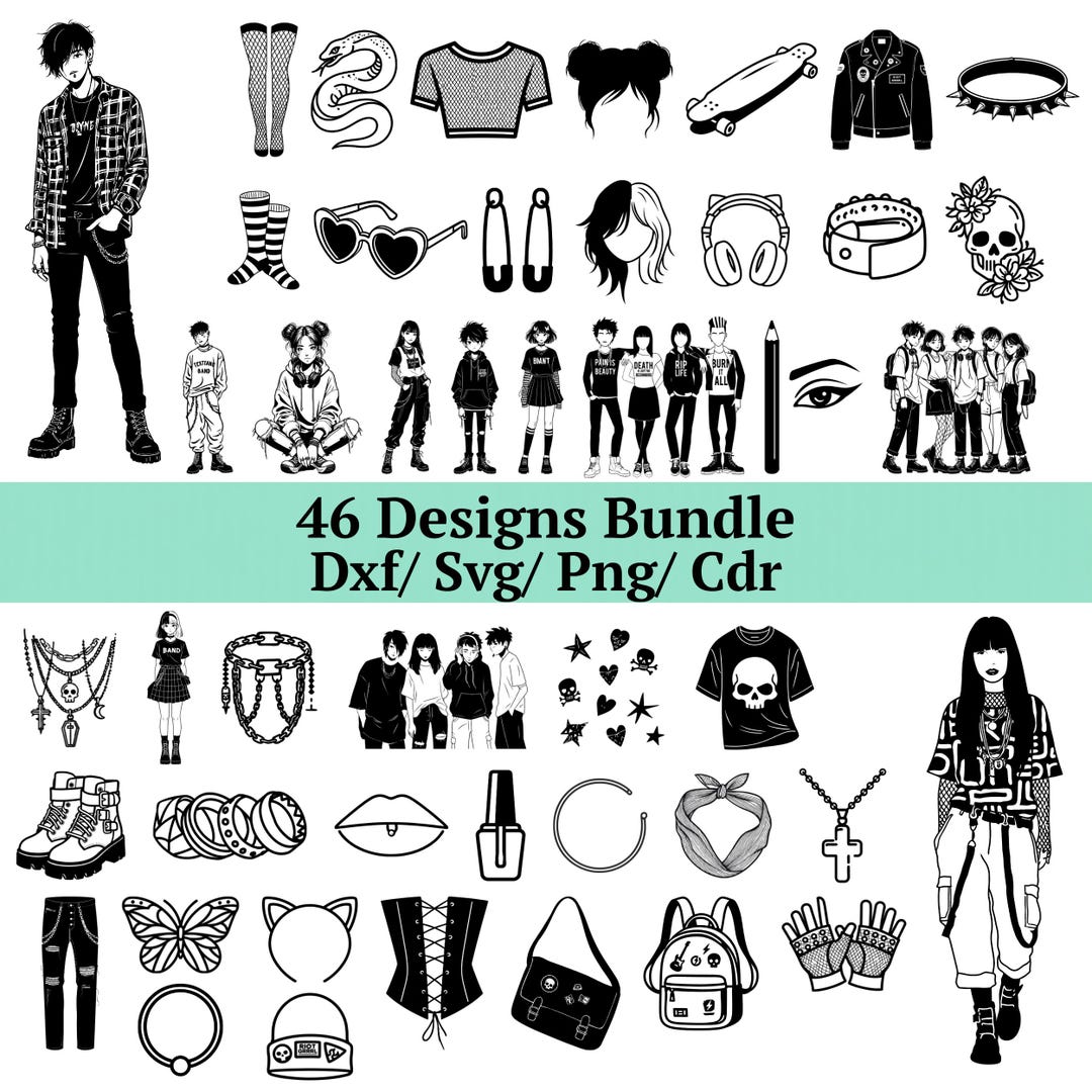 Emo Grunge Svg Bundle, 46 Designs, Alt Fashion Svg, Punk Aesthetic ...
