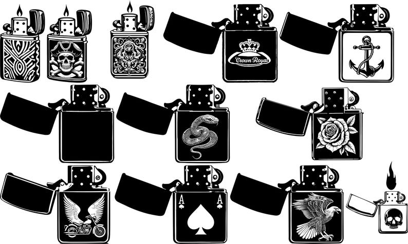 35 Lighter Engraving Designs SVG Bundle, Metal Lighter Wraps, Skull and ...