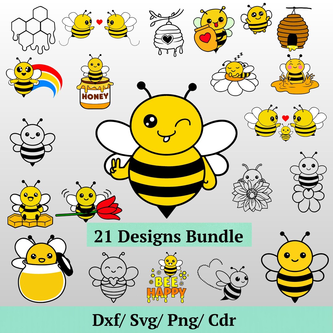 Honey Bee Svg Bundle, 21 Cute Bumble Bee Designs, Kawaii Bee Clipart ...