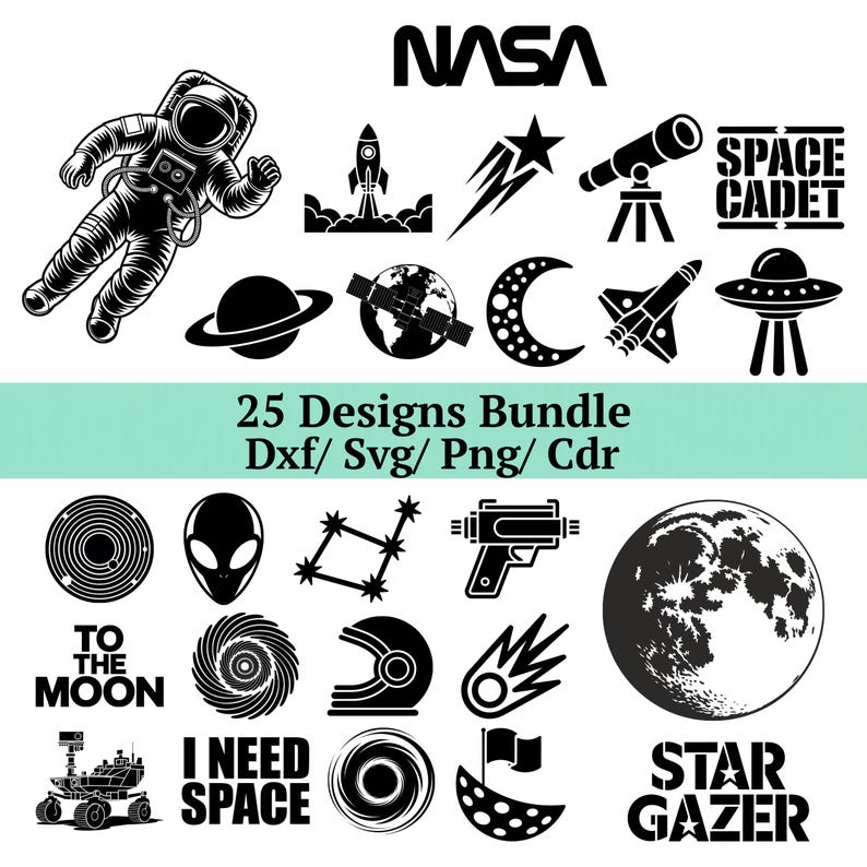 NASA Space Svg Bundle, 25 Astronaut Planet Dxf, Png Alien UFO Cdr ...