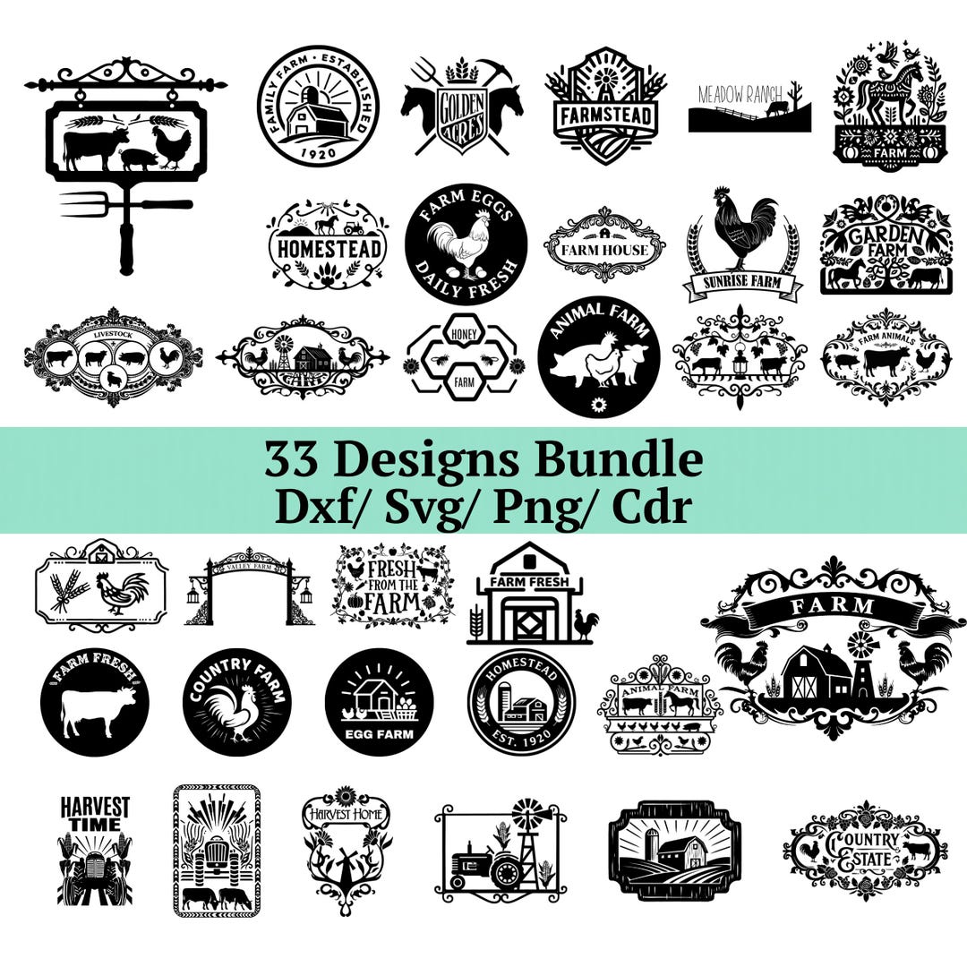 Farmhouse SVG Bundle, 33 Homestead Logo Designs, Vintage Farm Animal ...