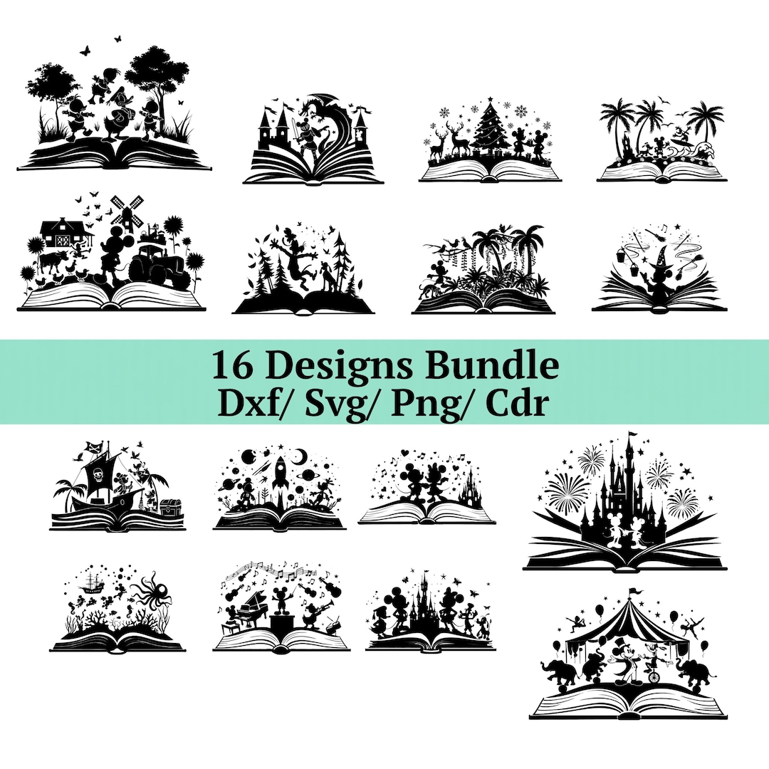 Mickey and Minnie Storybook SVG, 16 Mouse and Friends Reading Scenes ...