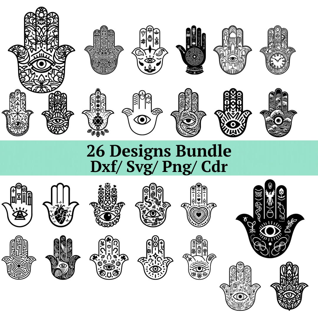 Hamsa Hand SVG Bundle, 26 Protection Hand Silhouette, Fatimas Hand ...